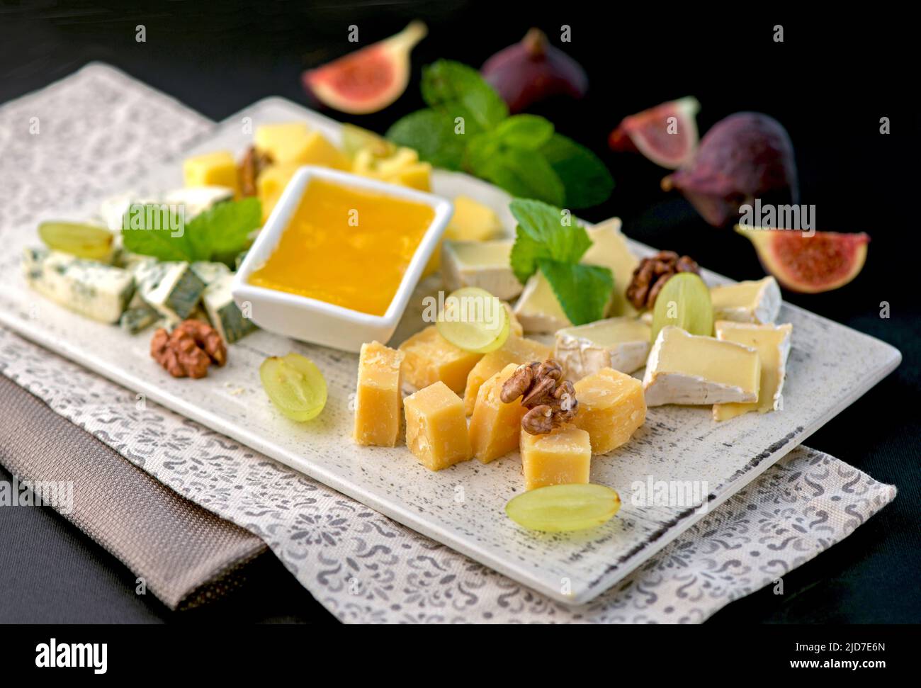 Cheese platter with a variety of types of cheese - gorgonzola ...