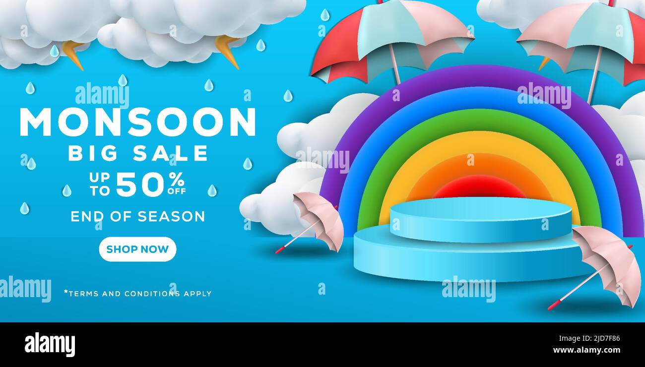 monsoon big sale promotion banner poster with a podium for displaying ...