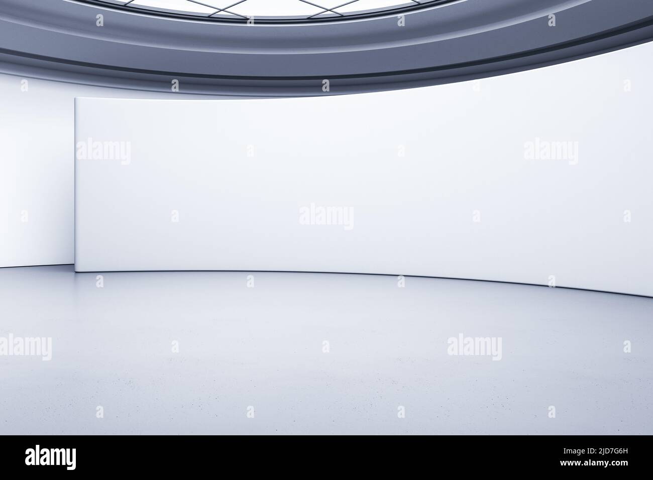 Light empty concrete floor in spacious round hall for presentation and ...