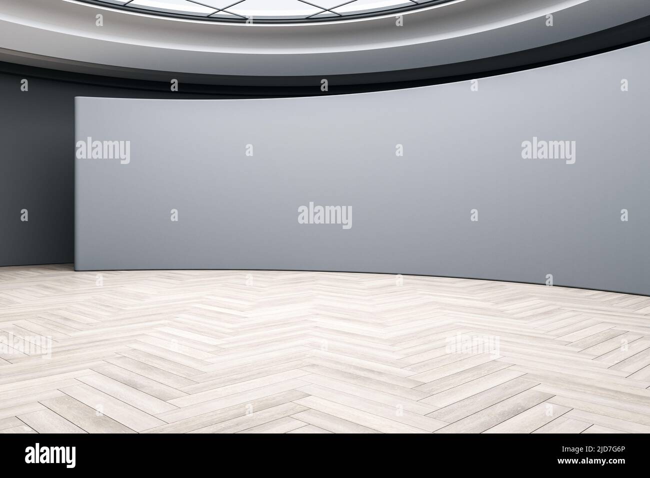 Light empty wooden floor in spacious round hall for presentation and ...