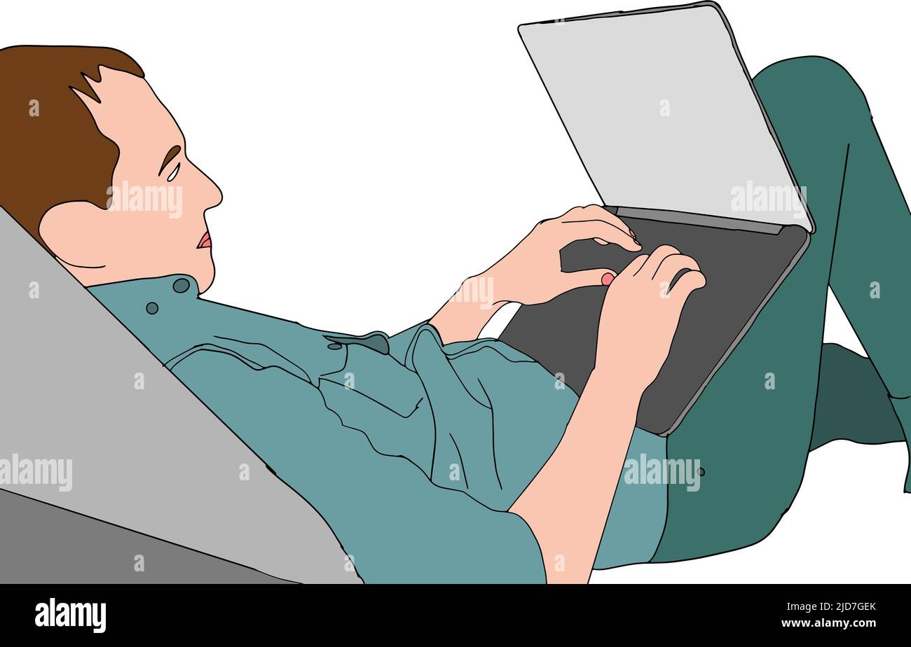 A man working using laptop flat design illustration Stock Vector Image ...