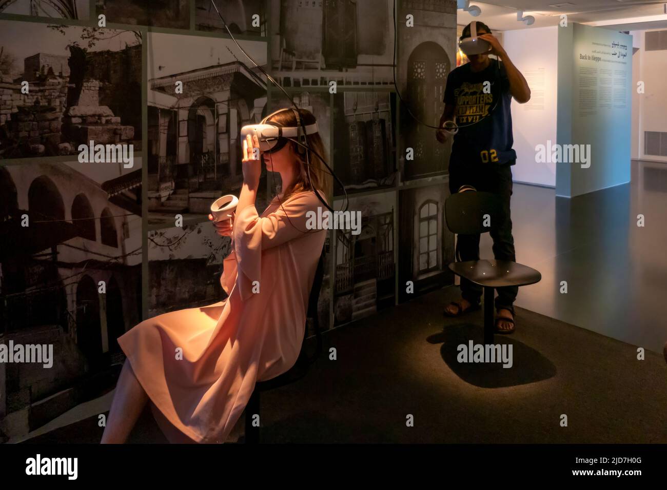 A visitor enjoys a 3D walking tour of the ancient synagogue of Aleppo ...