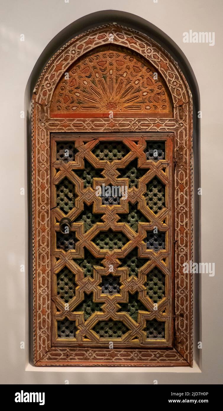 An Arabic style window made of wood with arabesque design. Morocco ...