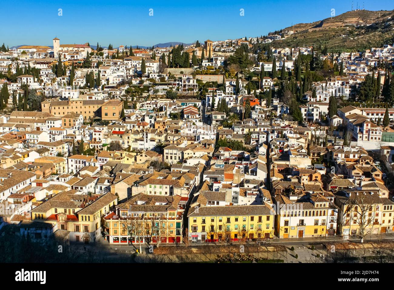 Aerial view of the old quarter of Albaicin in Granada next to the ...