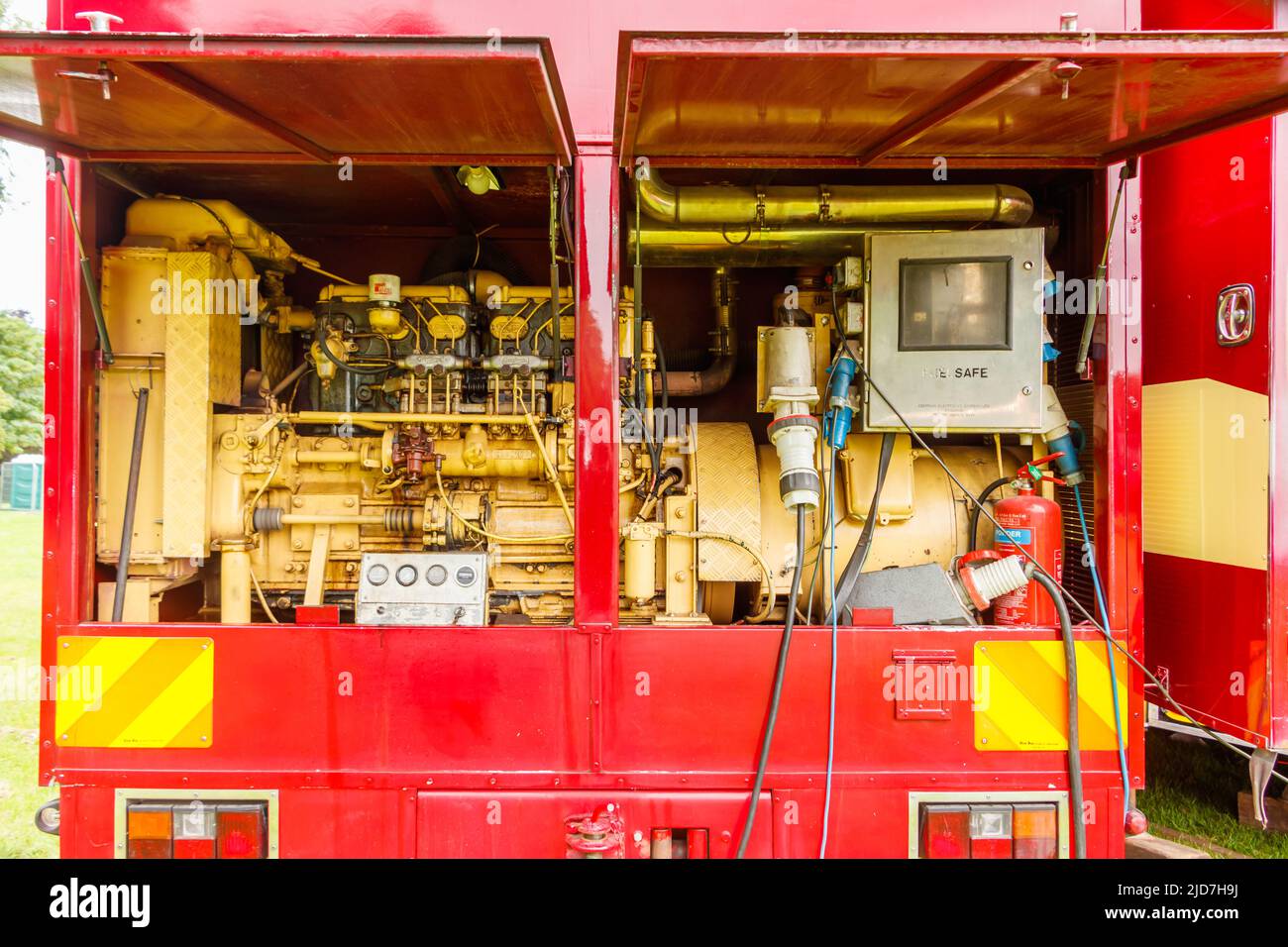 close up detail of Foden generator truck lorry with fairground rides at ...