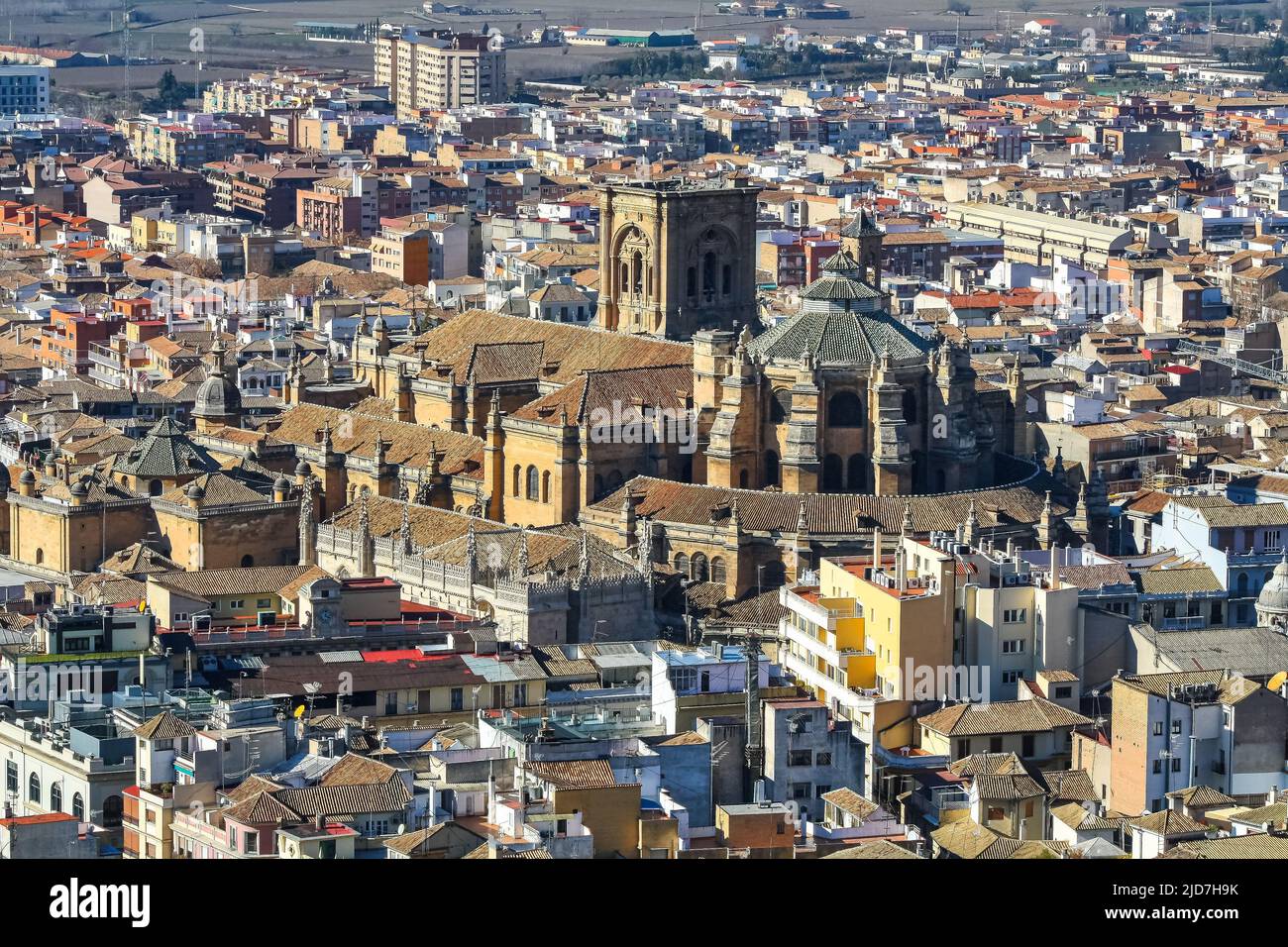 Aerial view of the city of Granada with its cathedral and historic ...