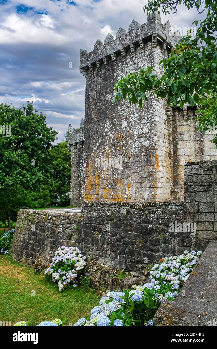 Medieval castle in the north of Spain with wall and period houses ...
