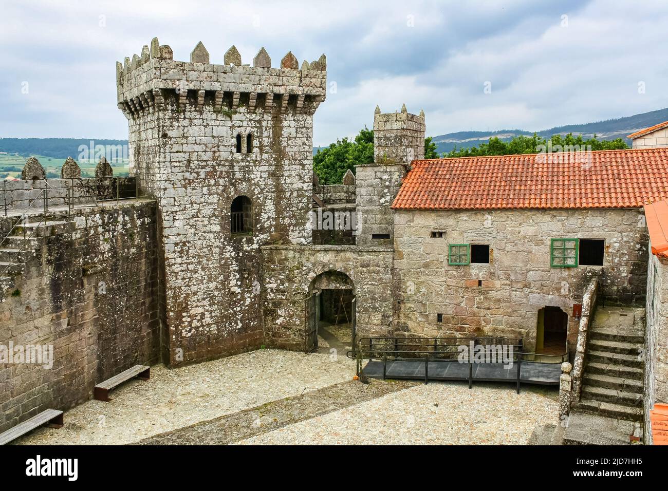 Medieval castle in the north of Spain with wall and period houses ...