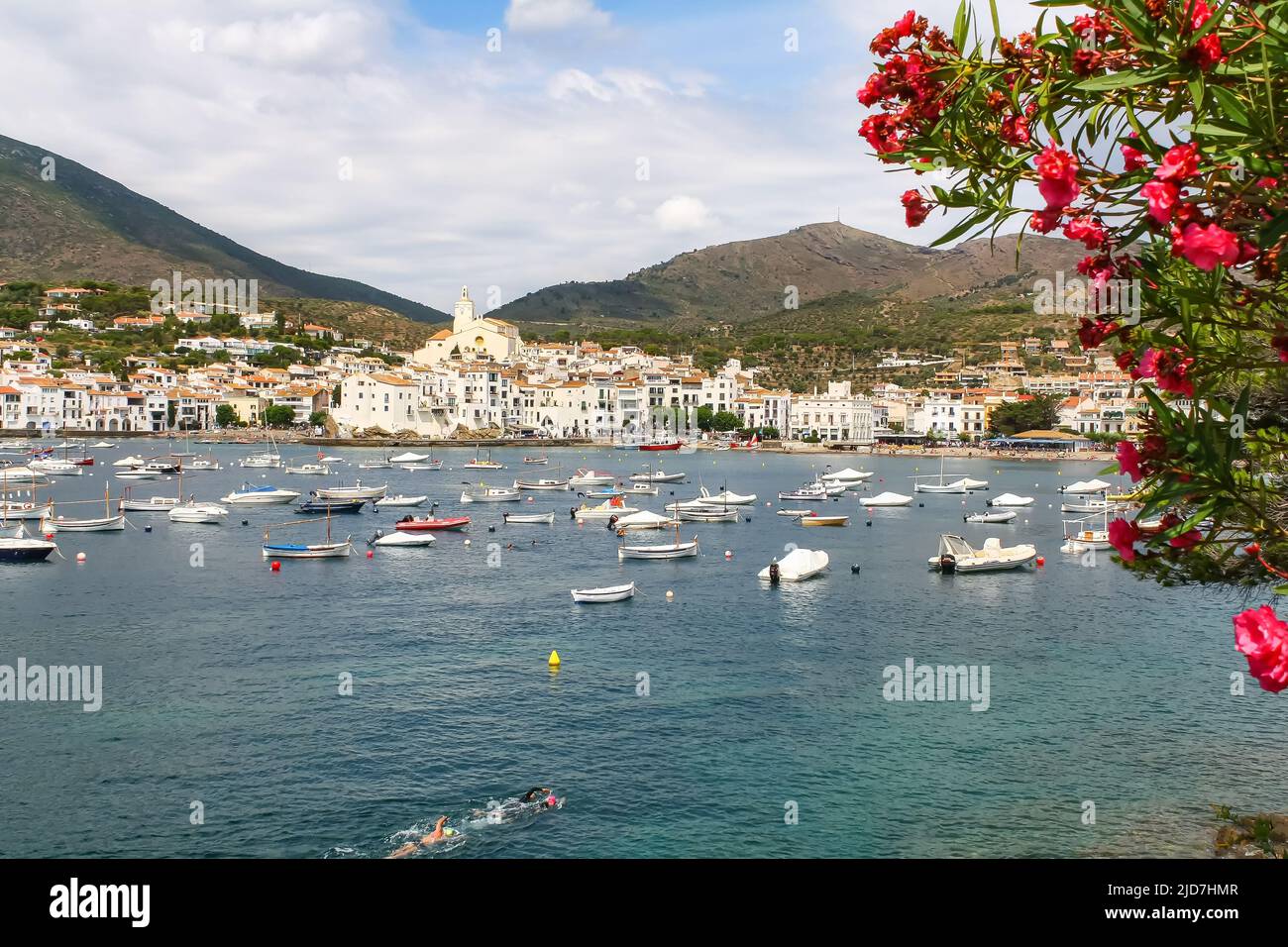 Aerial view of the fishing village of Cadaques in Catalonia with its ...