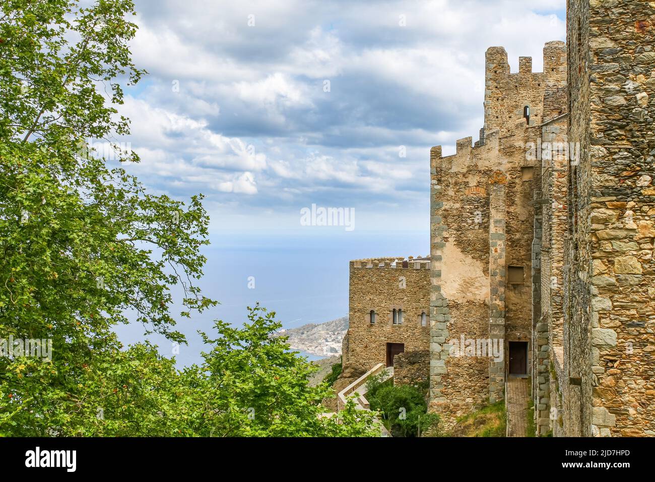 Aerial view of the sea and the beach from the mountain where the ...