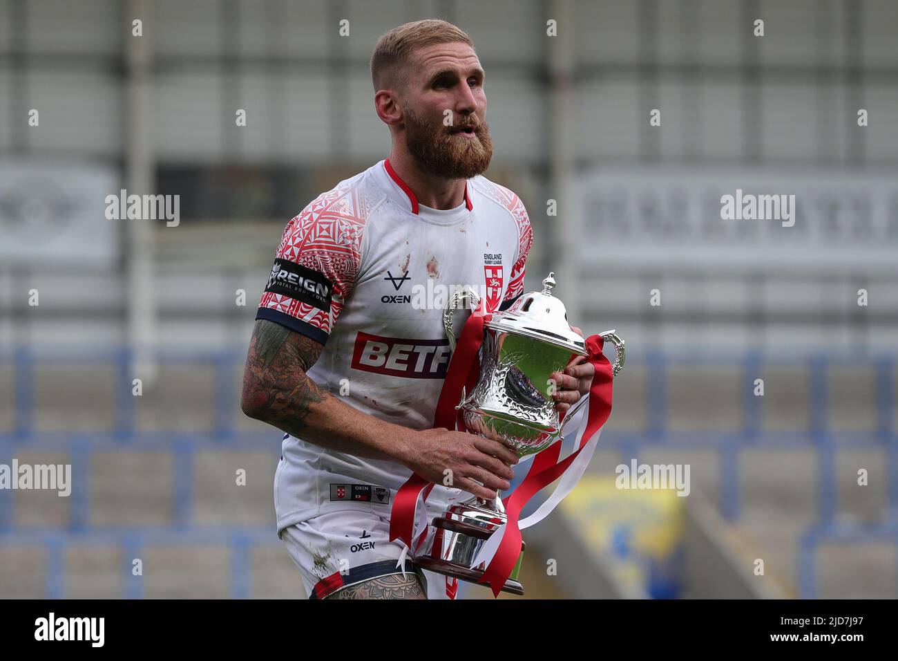 Sam Tomkins #1 of the England national rugby league team carries the ...