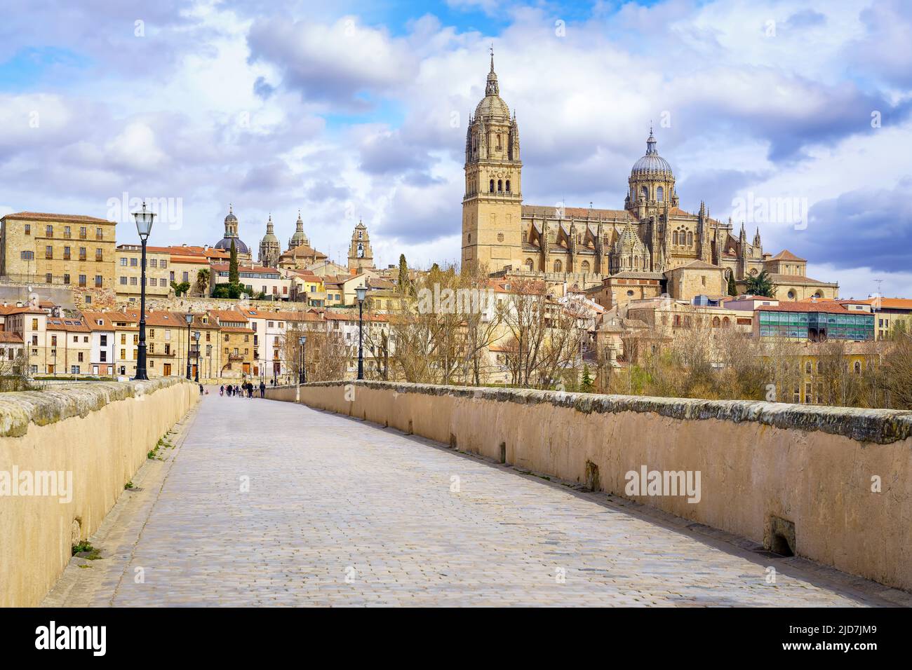 Causeway of the Roman bridge over the river that leads to the ...
