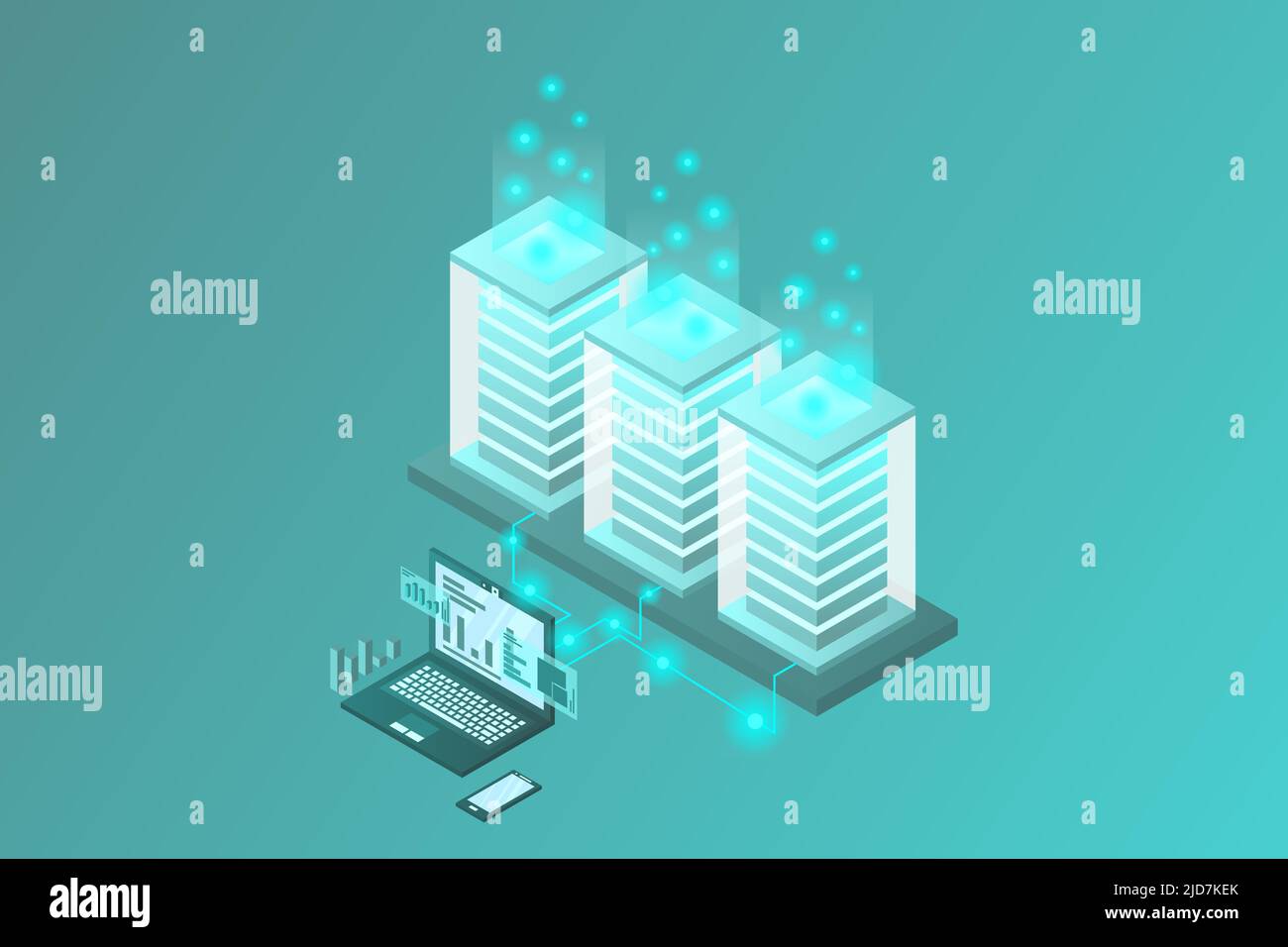 Mainframe, powered server, high technology concept, data center, cloud data storage isometric ...