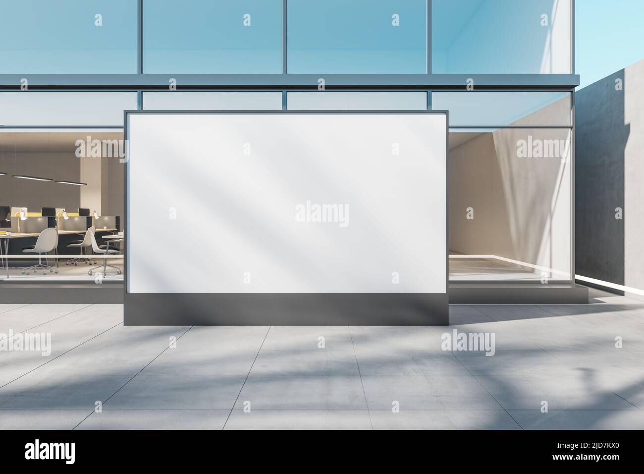 Front view on blank white billboard with copyspace on sunny street ...