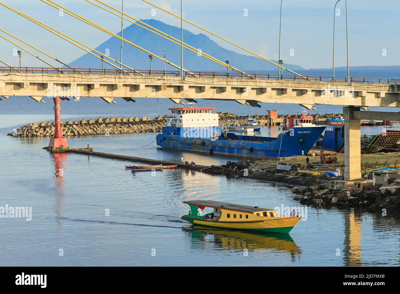 Manadotua island, Soekarno Bridge, & port at the provincial capital in ...