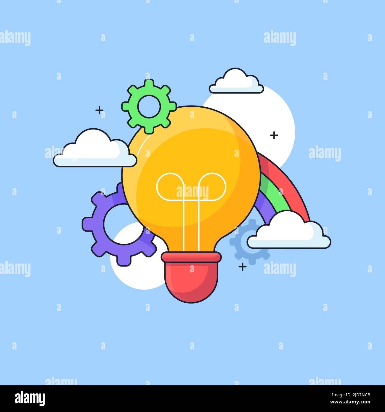 brainstorming idea visual concept design with light bulb rainbow ...