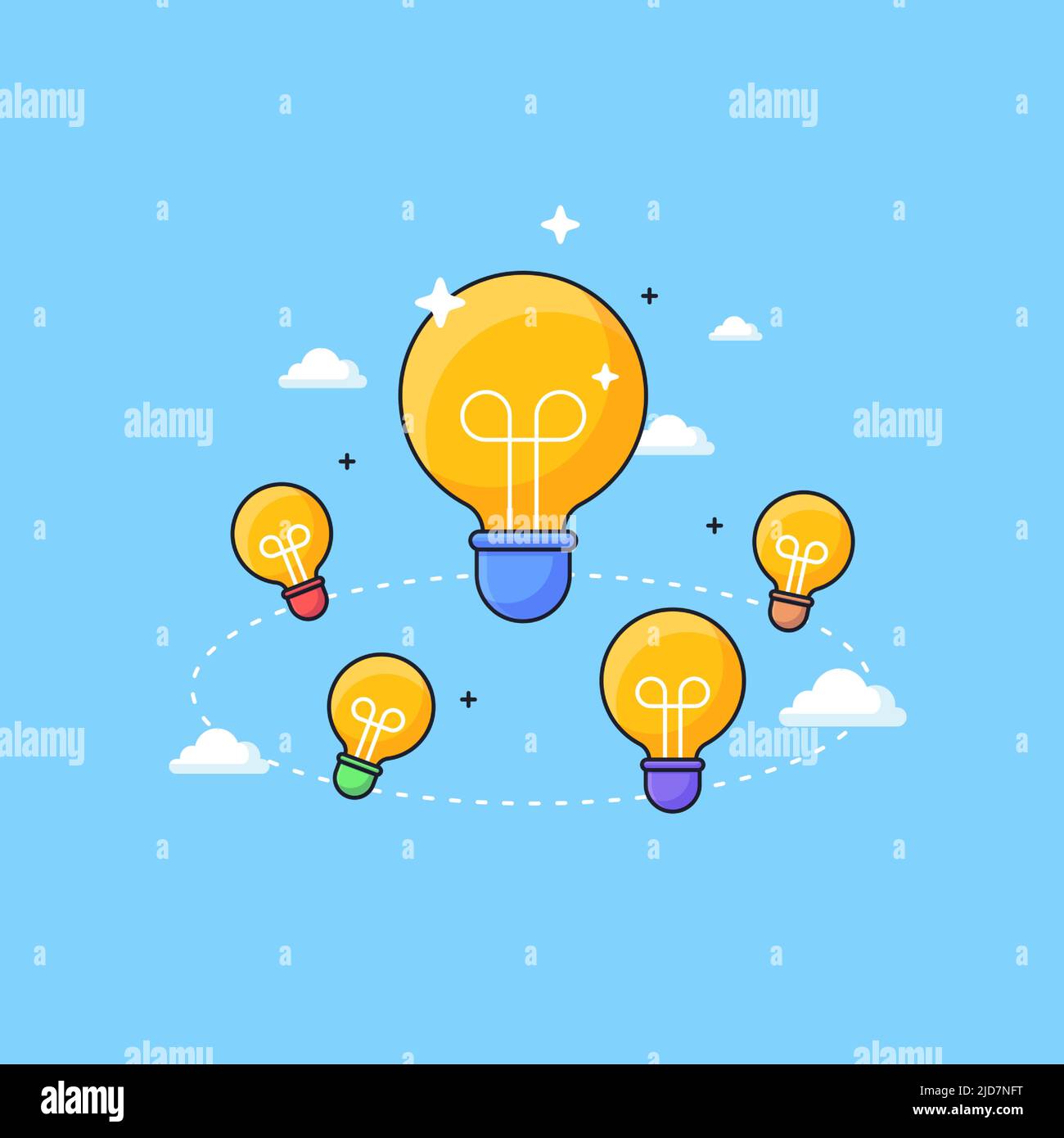multiple idea team work brainstorming visual concept design with light ...