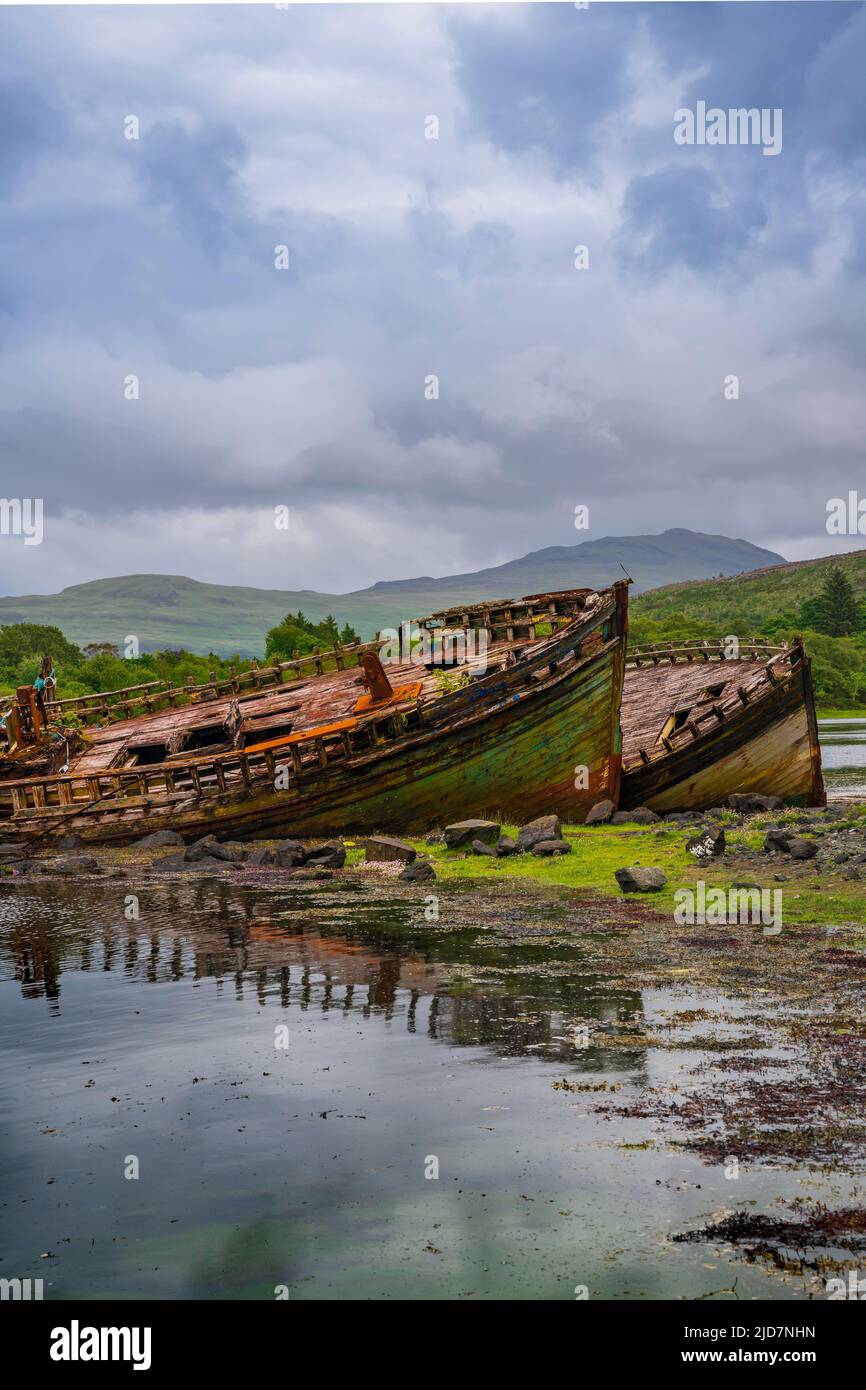 Salen, Isle of Mull, Scotland - Derelict wooden fishing boats abandoned ...