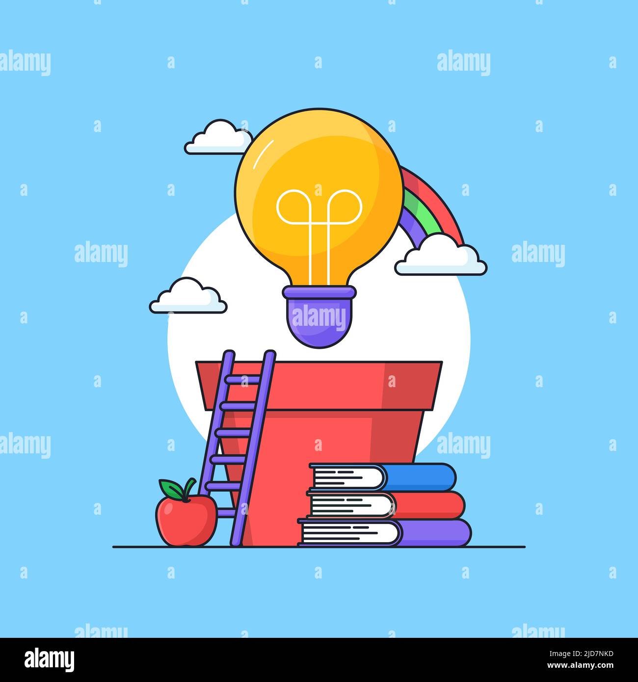 Light bulb lamp plant with office student tools and rainbow vector ...