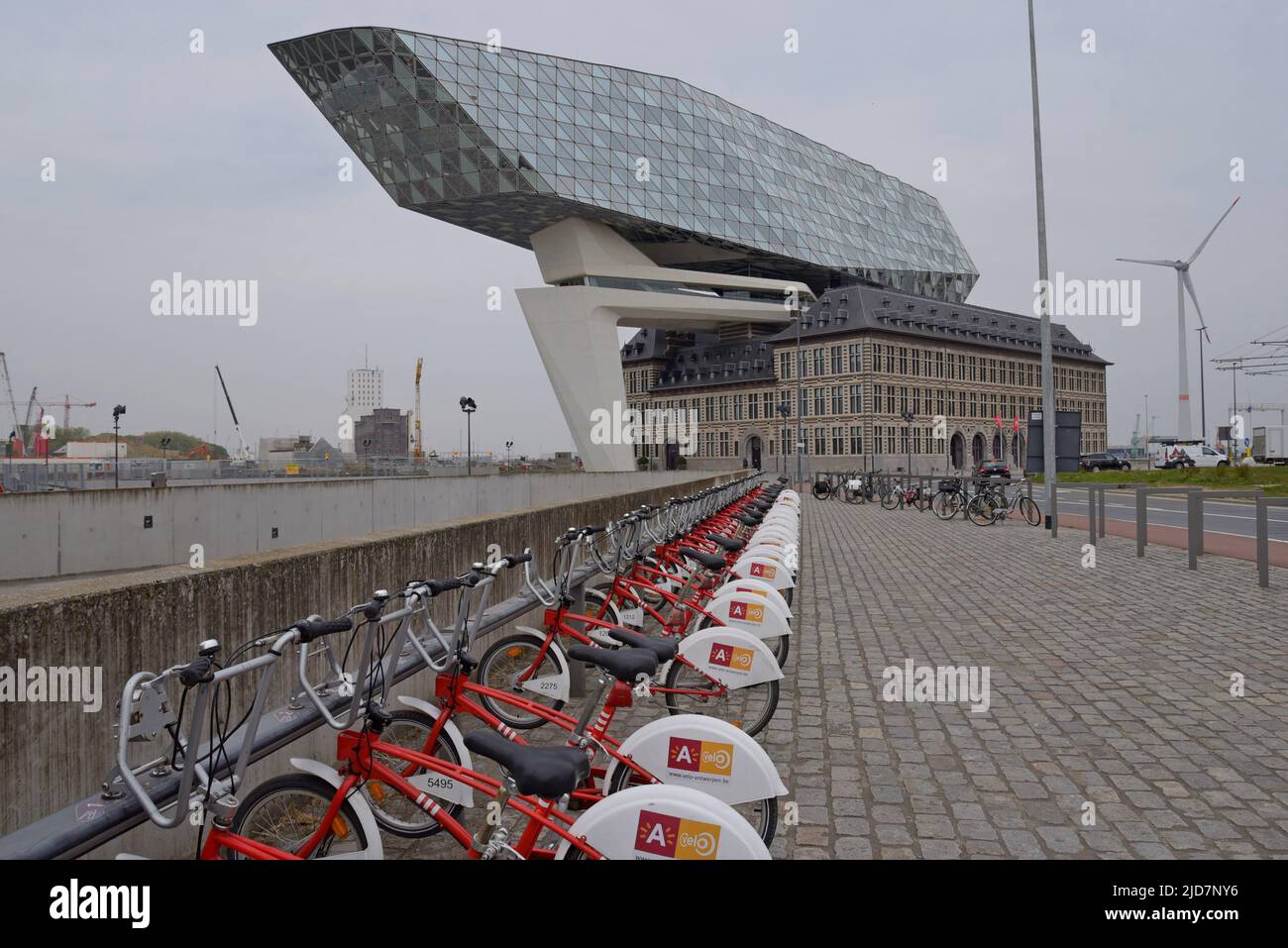 Velo Antwerpen hire bikes on a stand at the Havenhuis Antwerp Port ...