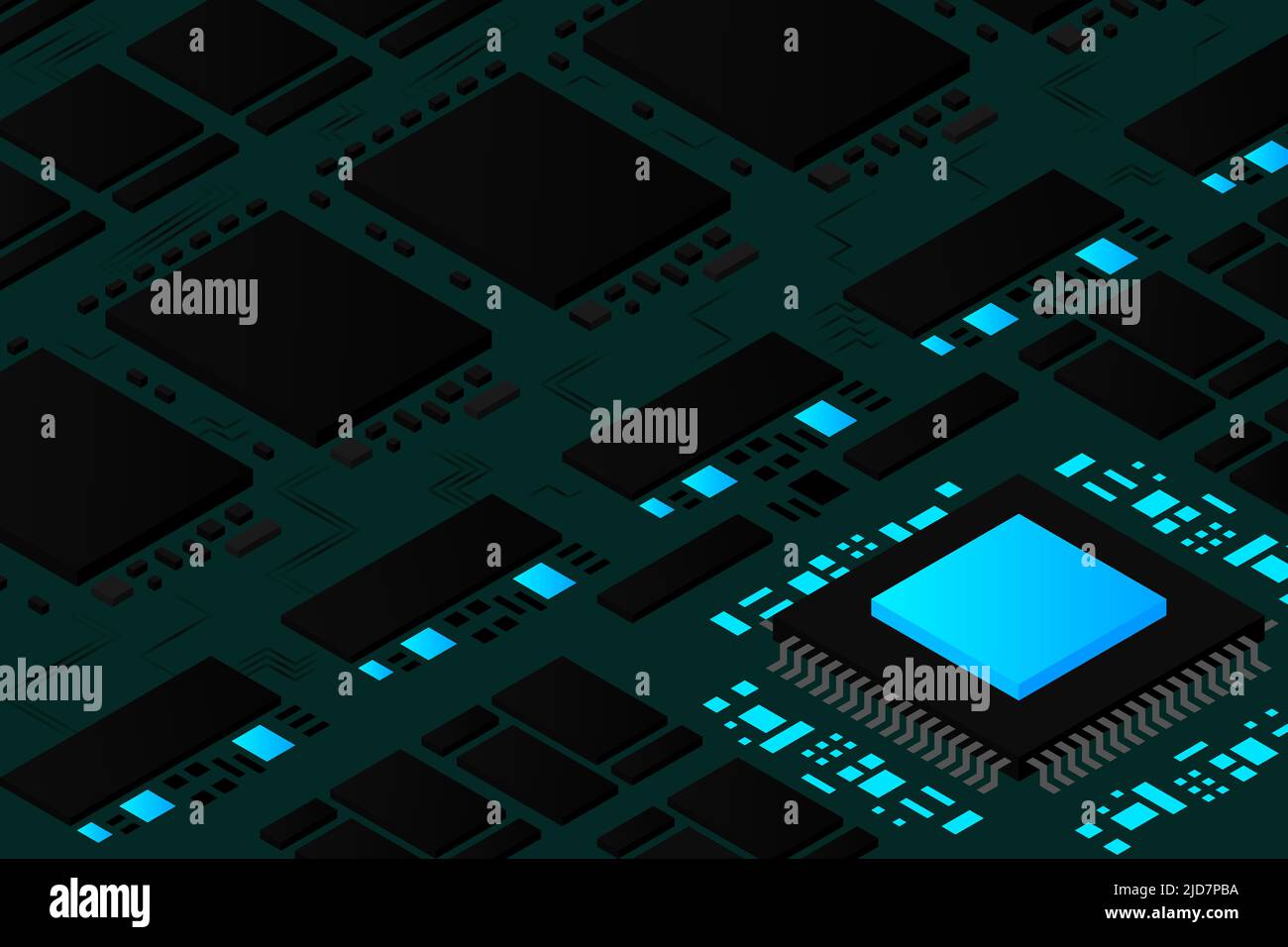 Artificial intelligence micro chip illustration. Quantum computing. PC mainboard illustration ...