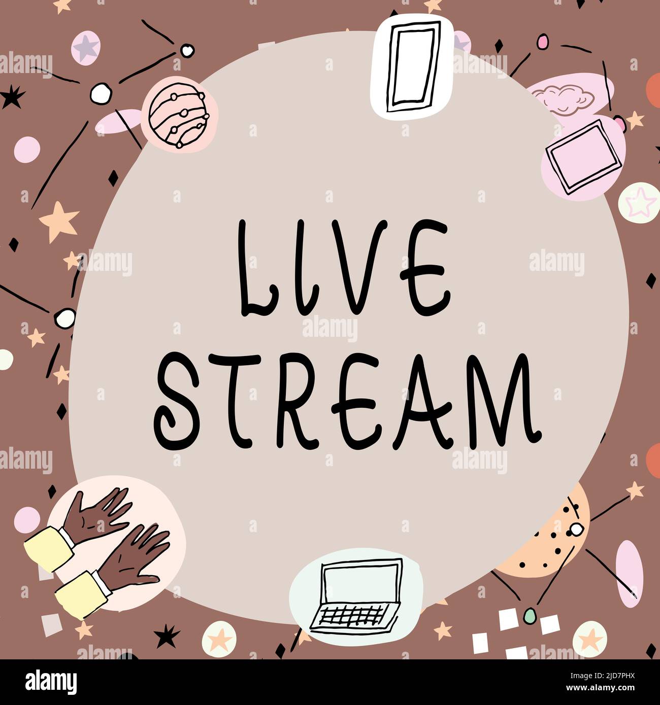Hand writing sign Live Stream. Word for transmit or receive video and ...