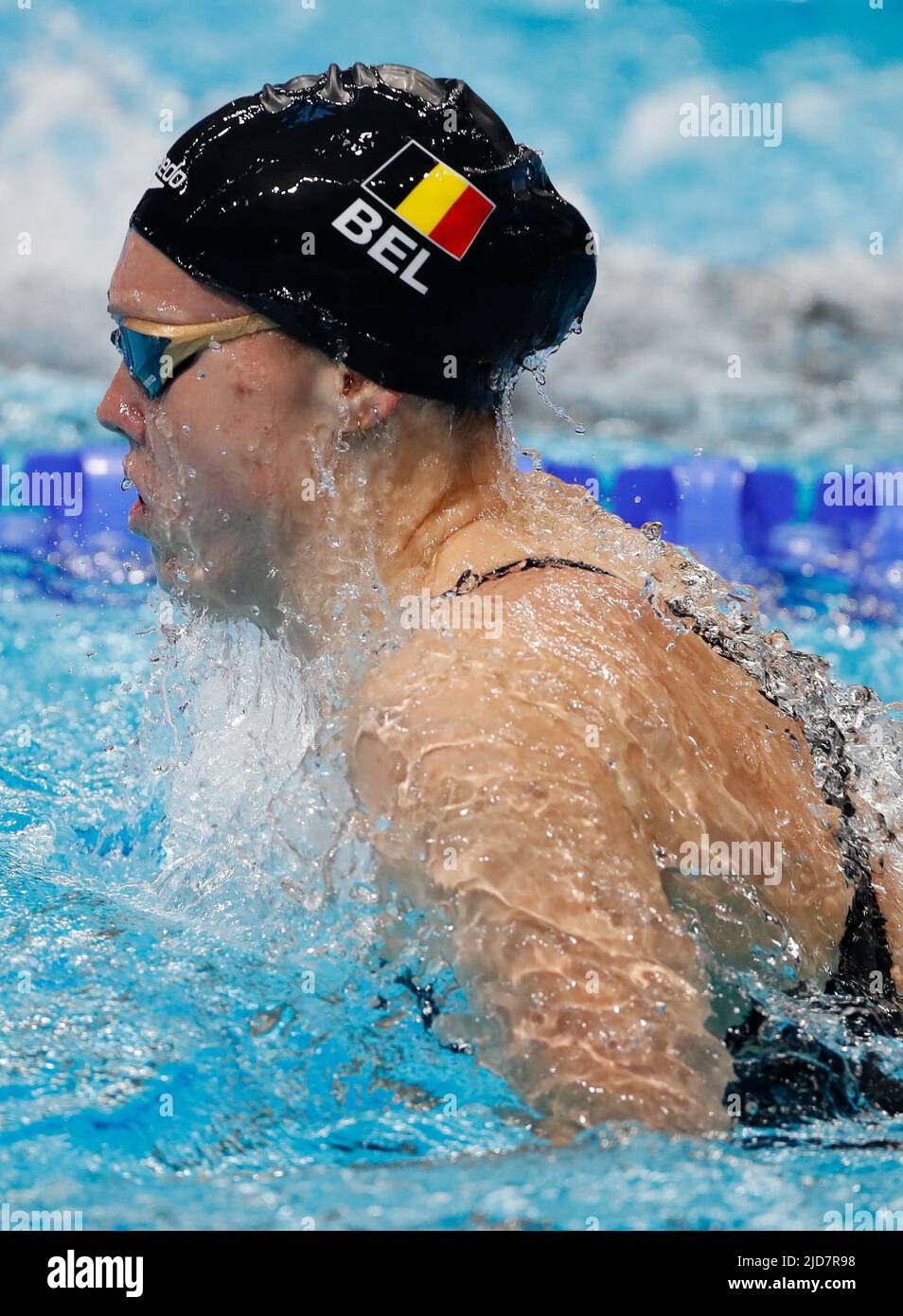 Belgian Florine Gaspard pictured in action during the women's 100m breaststroke at the swimming ...