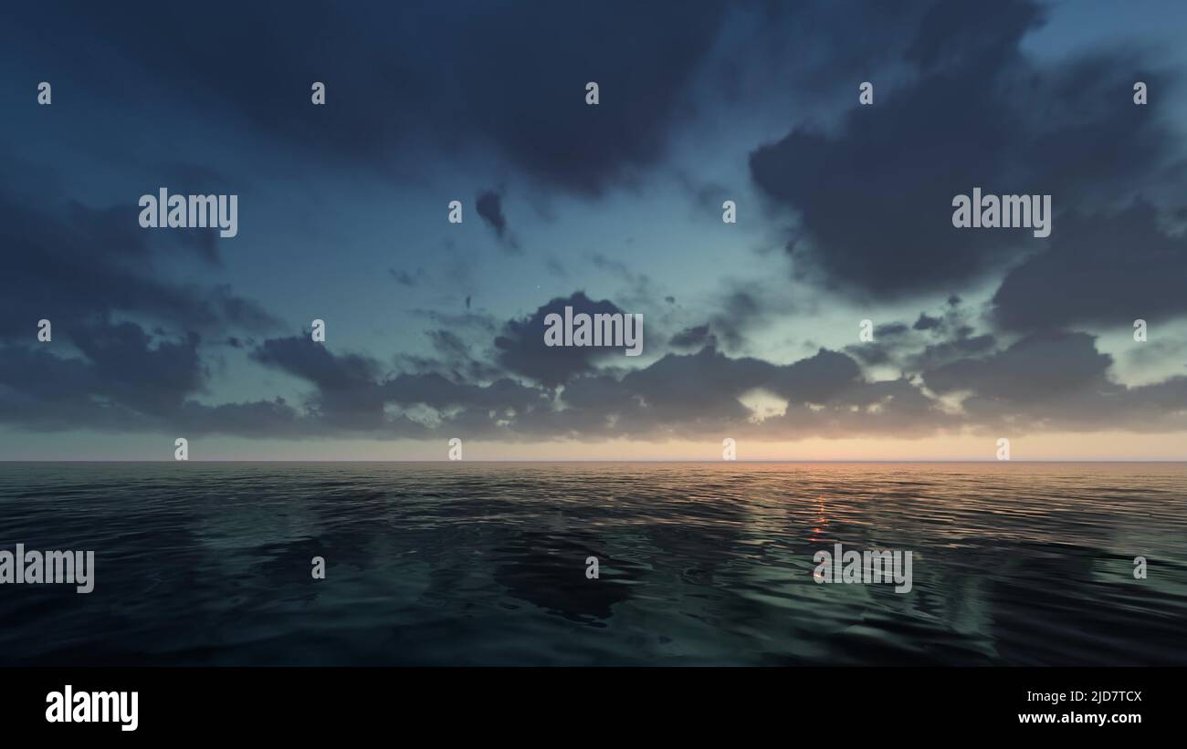 Sunrise on sea Sunlight sky Sunny morning spring summer season 3d ...