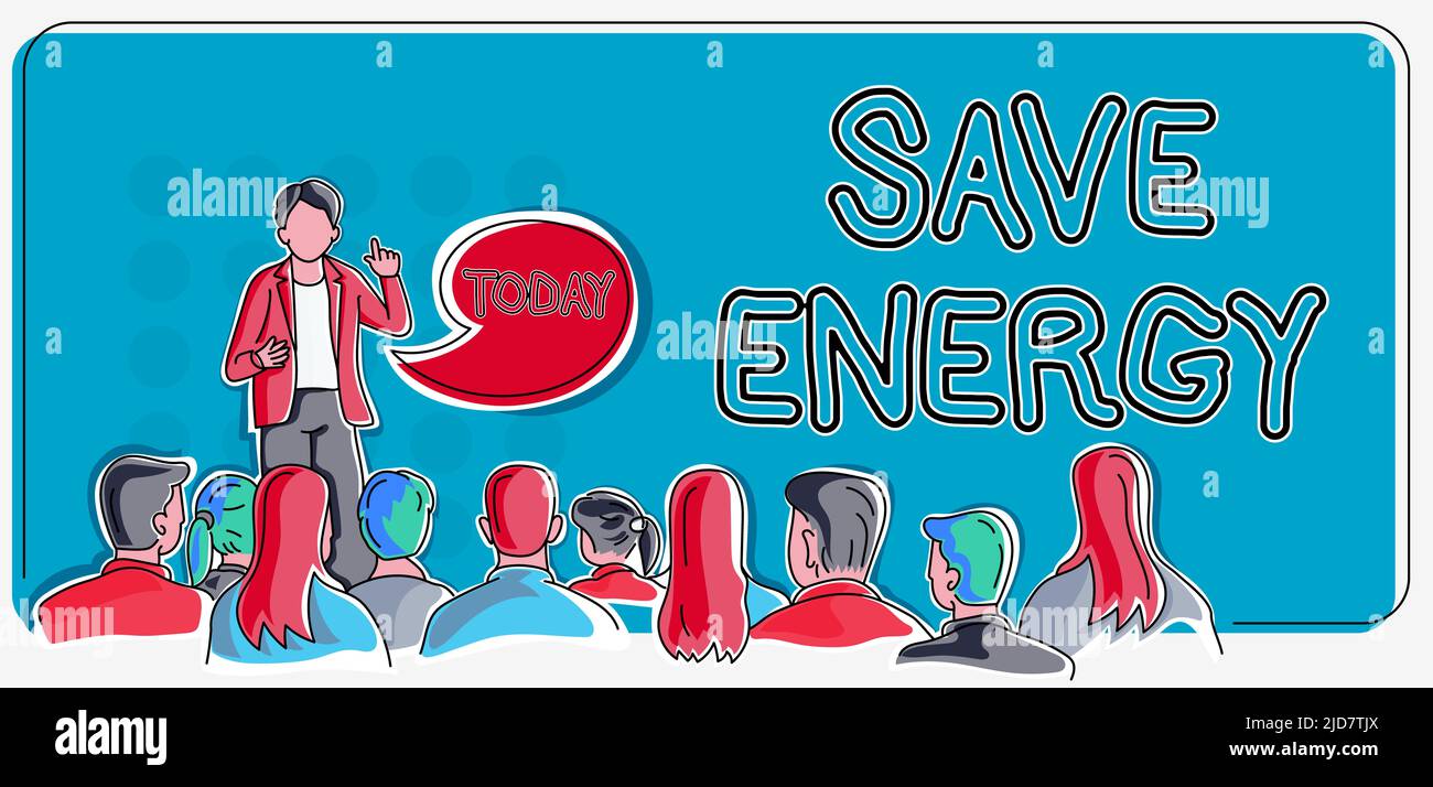 Conceptual display Save Energy. Word Written on decreasing the amount ...