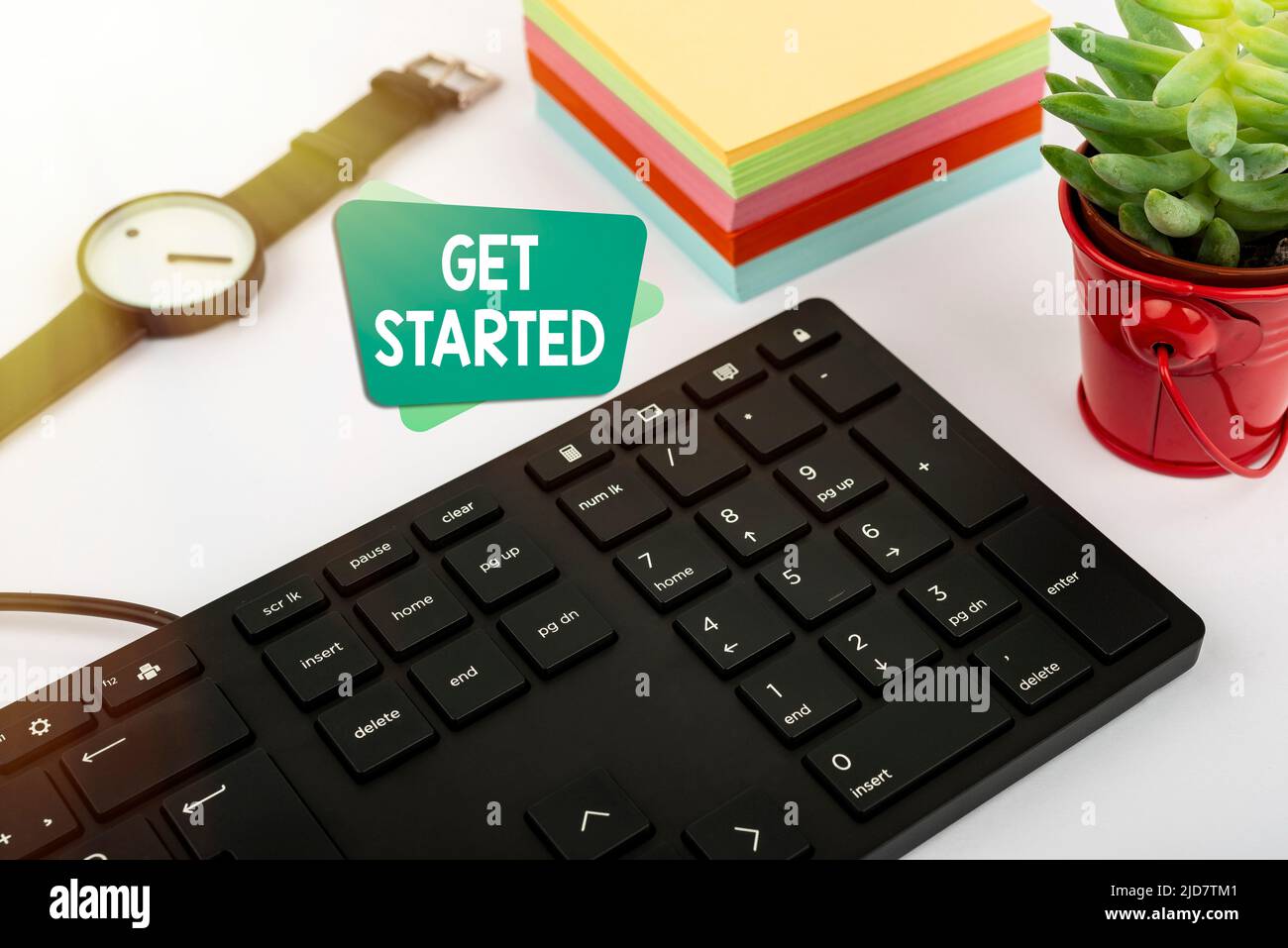 Text caption presenting Get Started. Conceptual photo asking someone to begin task endeavour or ...