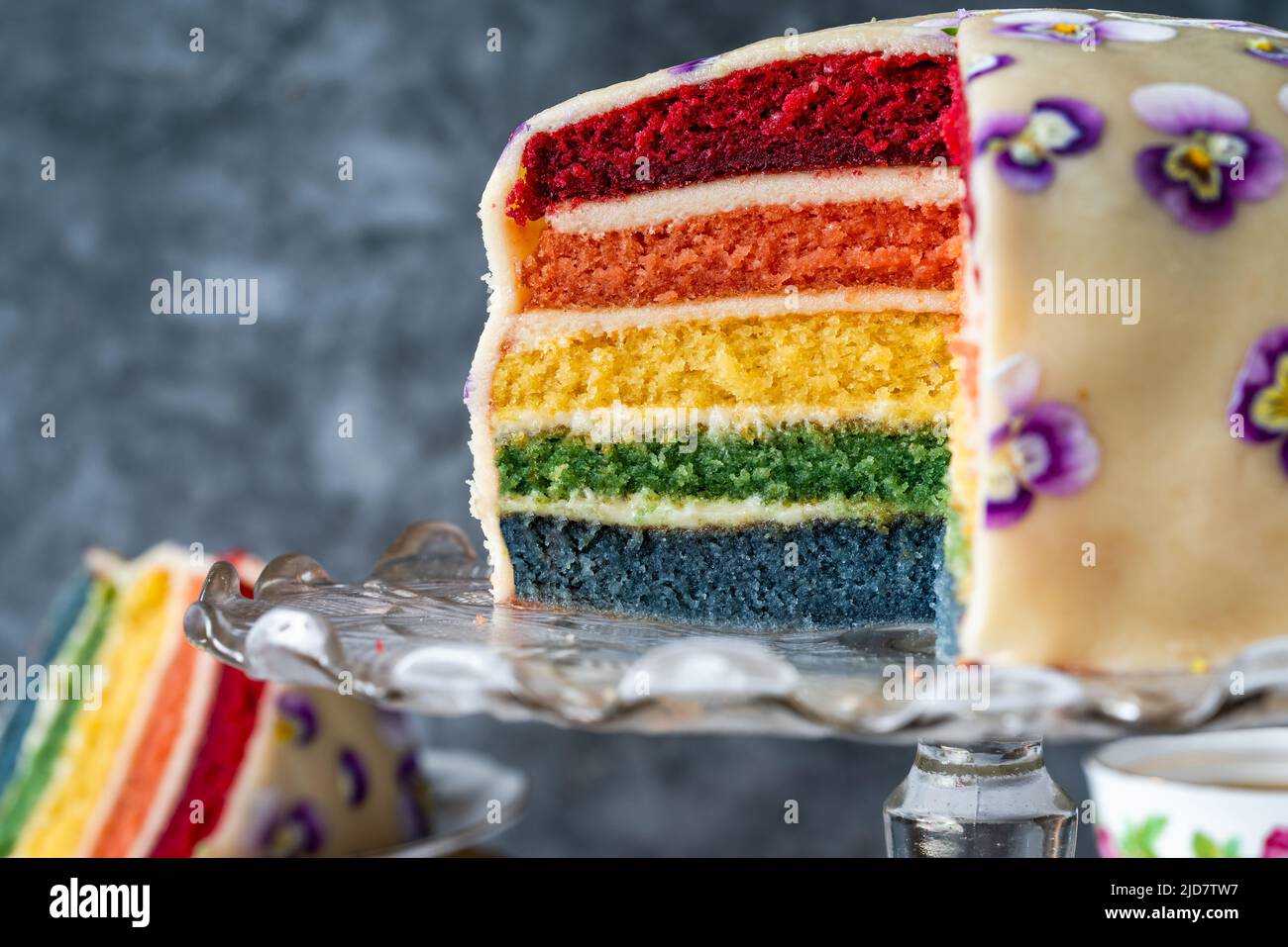 Multi layered rainbow cake - sweet afternoon dessert Stock Photo - Alamy