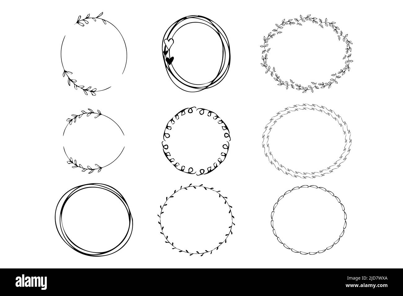 Set doodle floral frames, border silhouette in hand drawn comic style ...