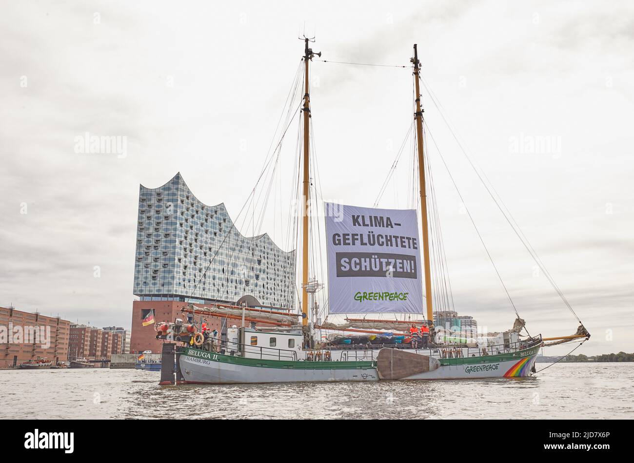 Hamburg, Germany. 19th June, 2022. The Greenpeace sailing ship "Beluga ...