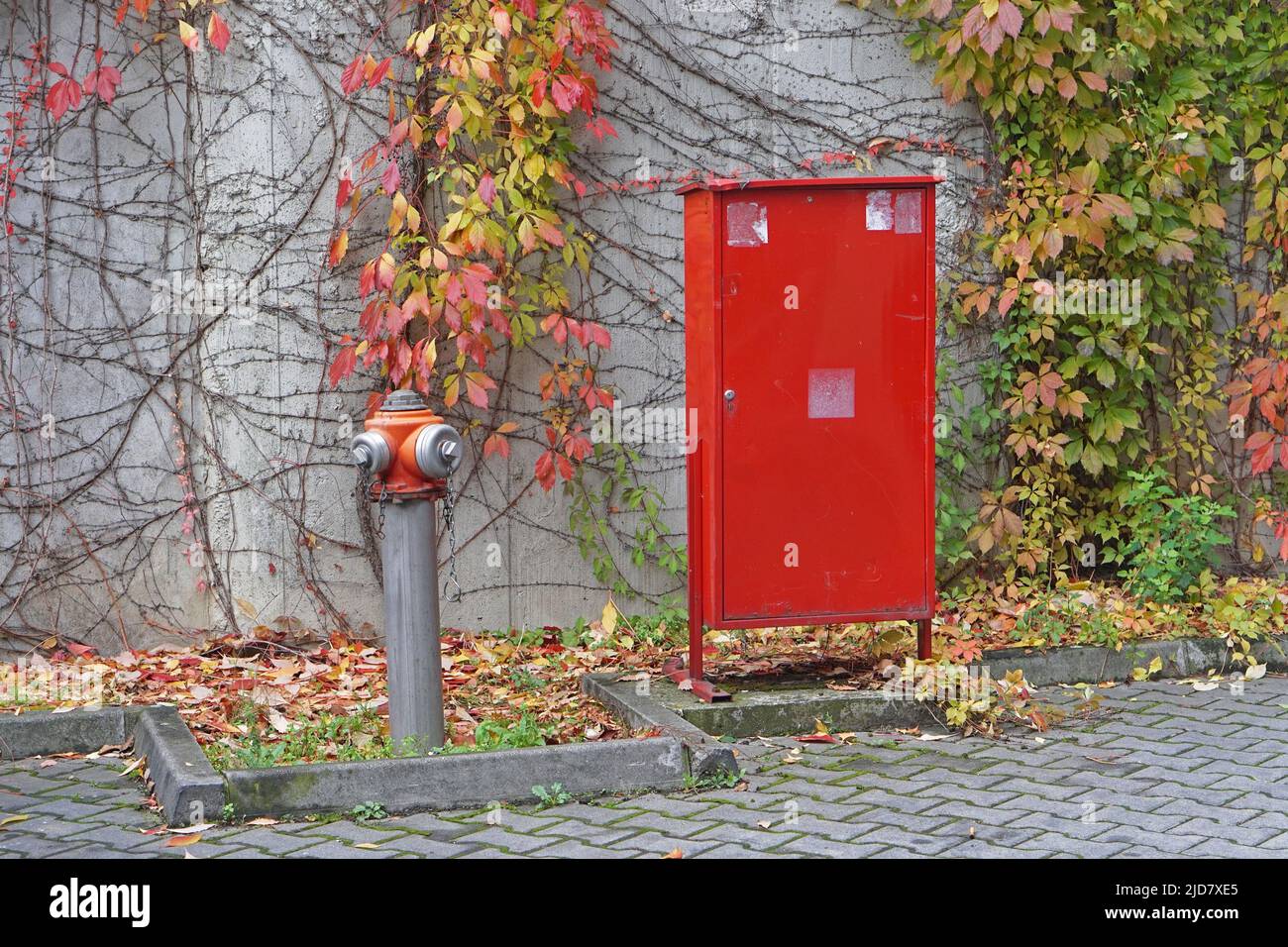 Water pipe and red box for fire emergency safety equipment Stock Photo ...