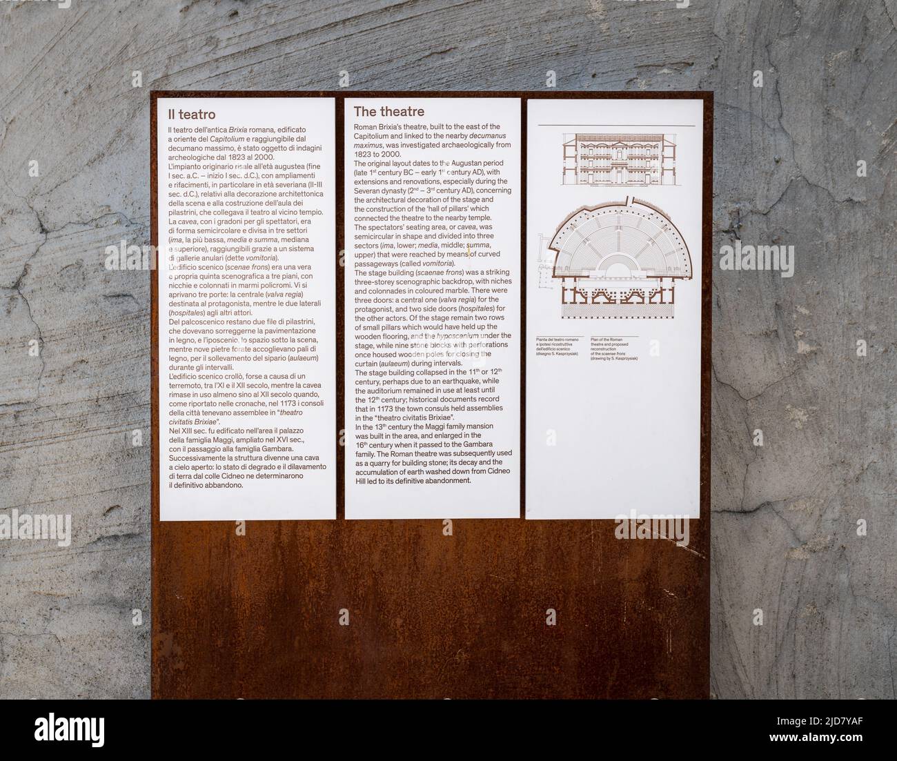 Tourist information sign about the Roman brixian's theatre- Brescia ...
