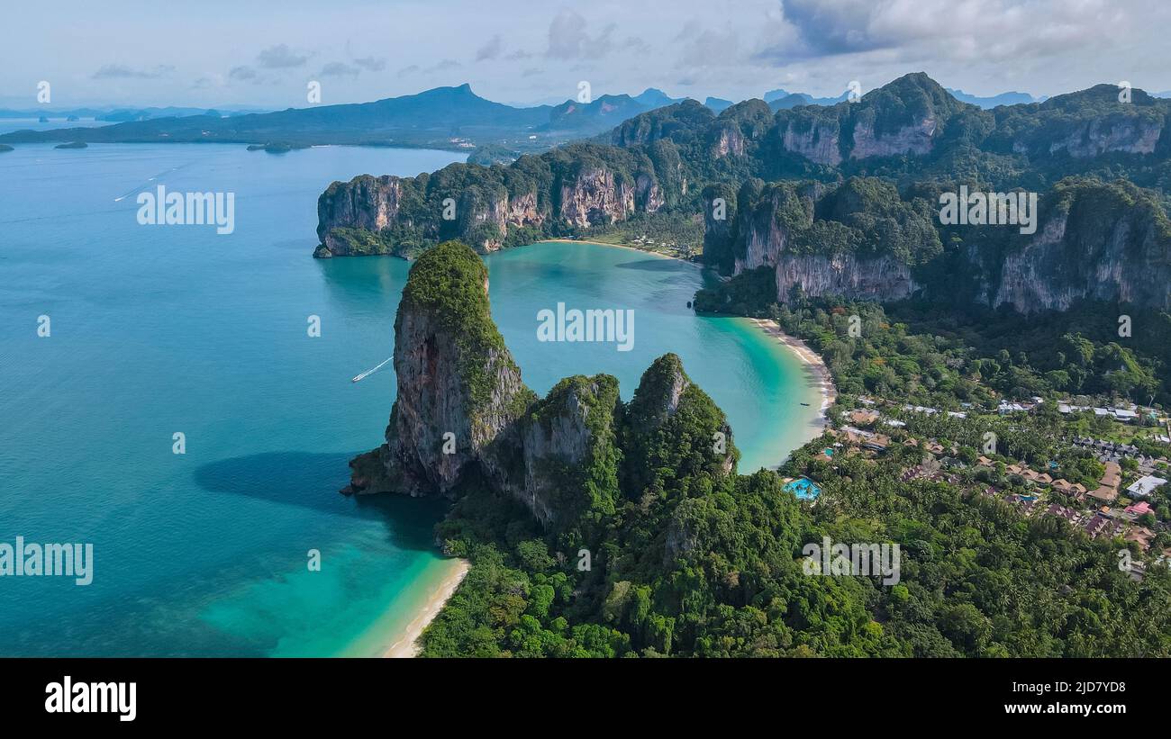 Railay Beach Krabi Thailand, the tropical beach of Railay Krabi, Drone ...