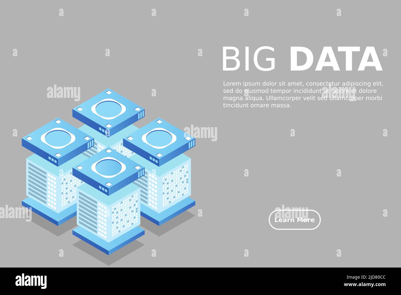 Concept of big data processing energy station of future server room rack data center isometric ...