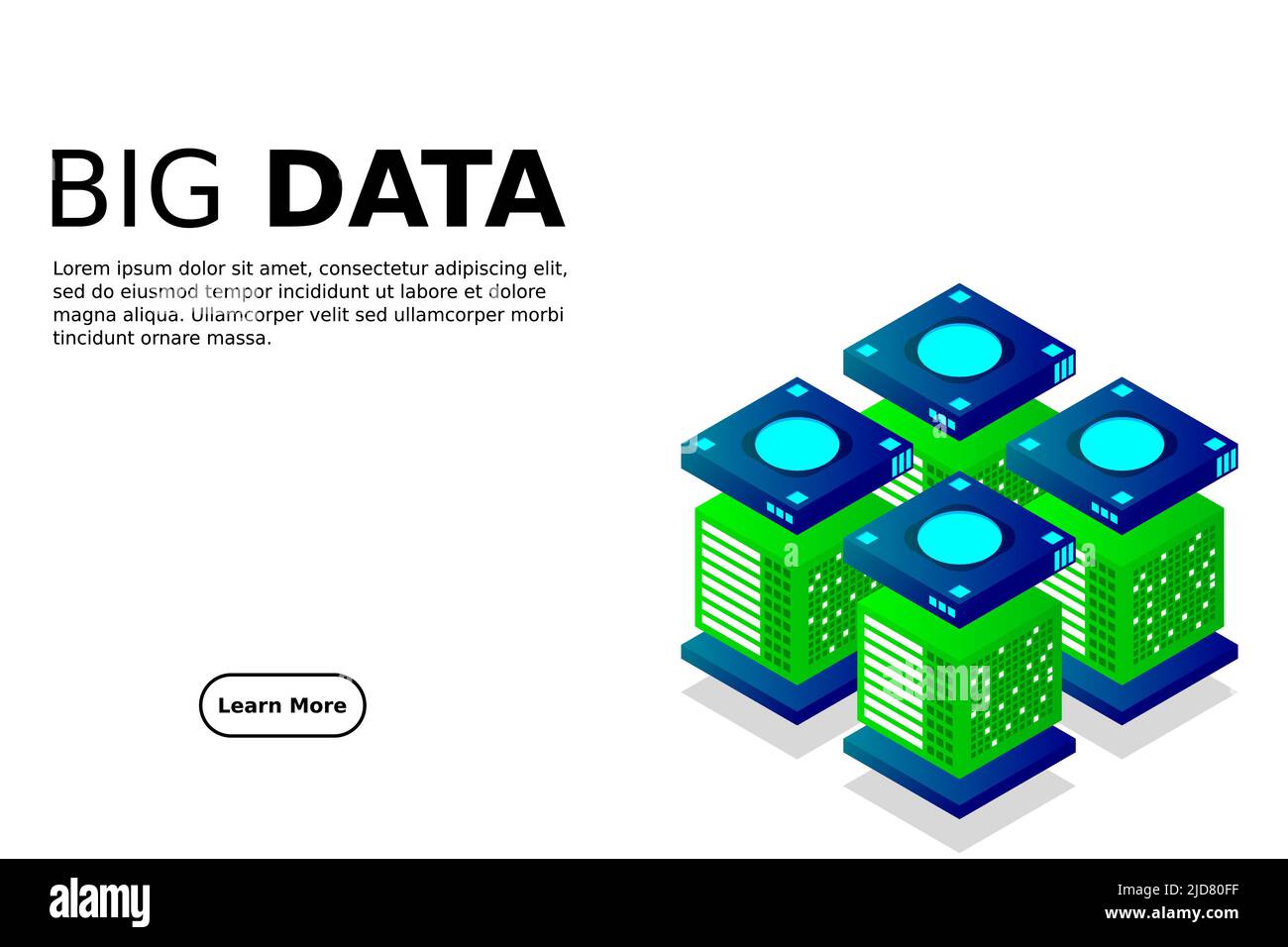 Concept of big data processing energy station of future server room rack data center isometric ...