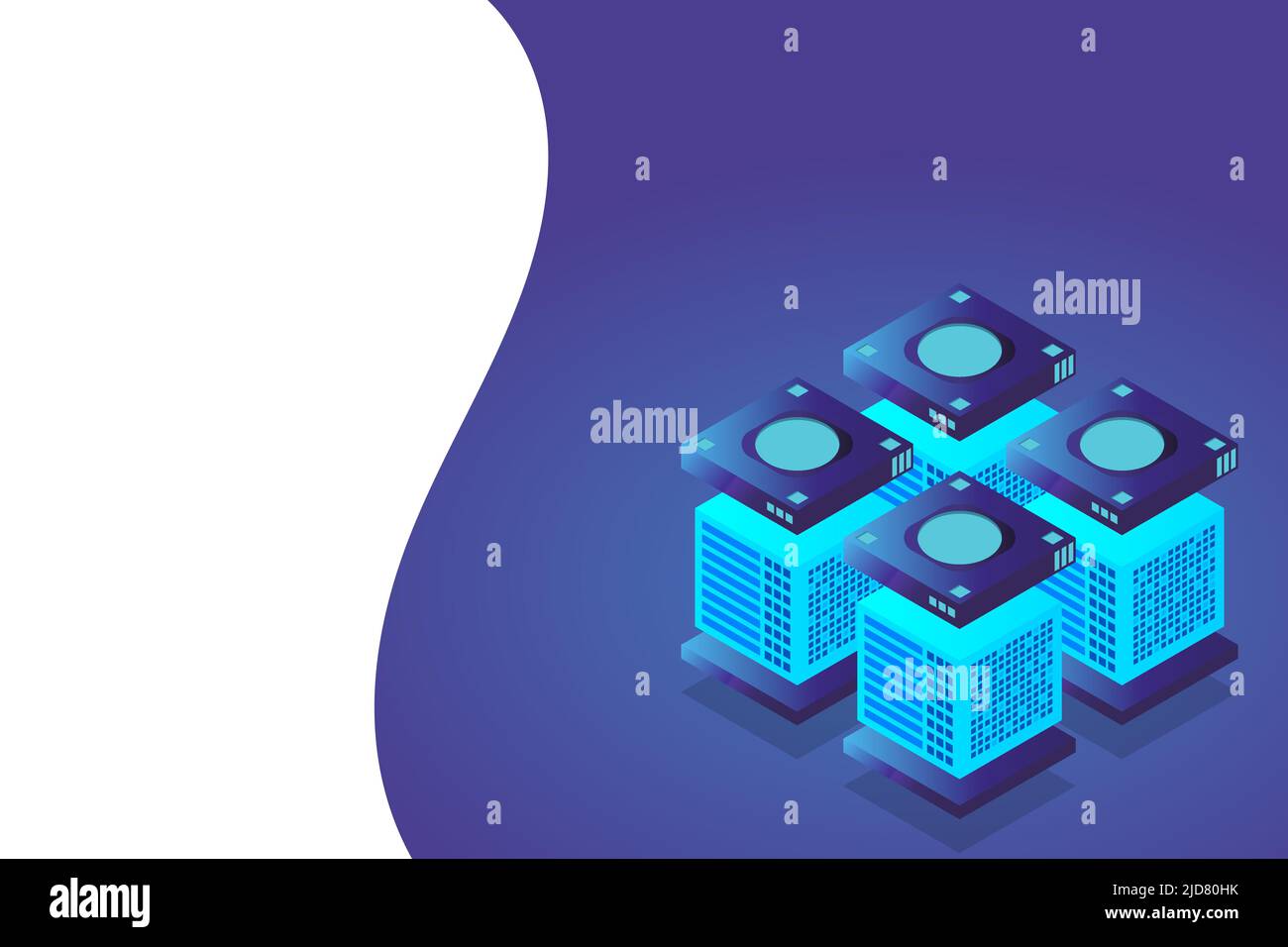Concept of big data processing energy station of future server room rack data center isometric ...