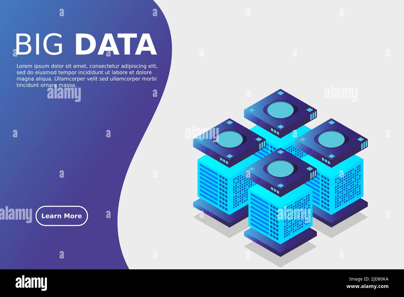 Concept of big data processing energy station of future server room rack data center isometric ...