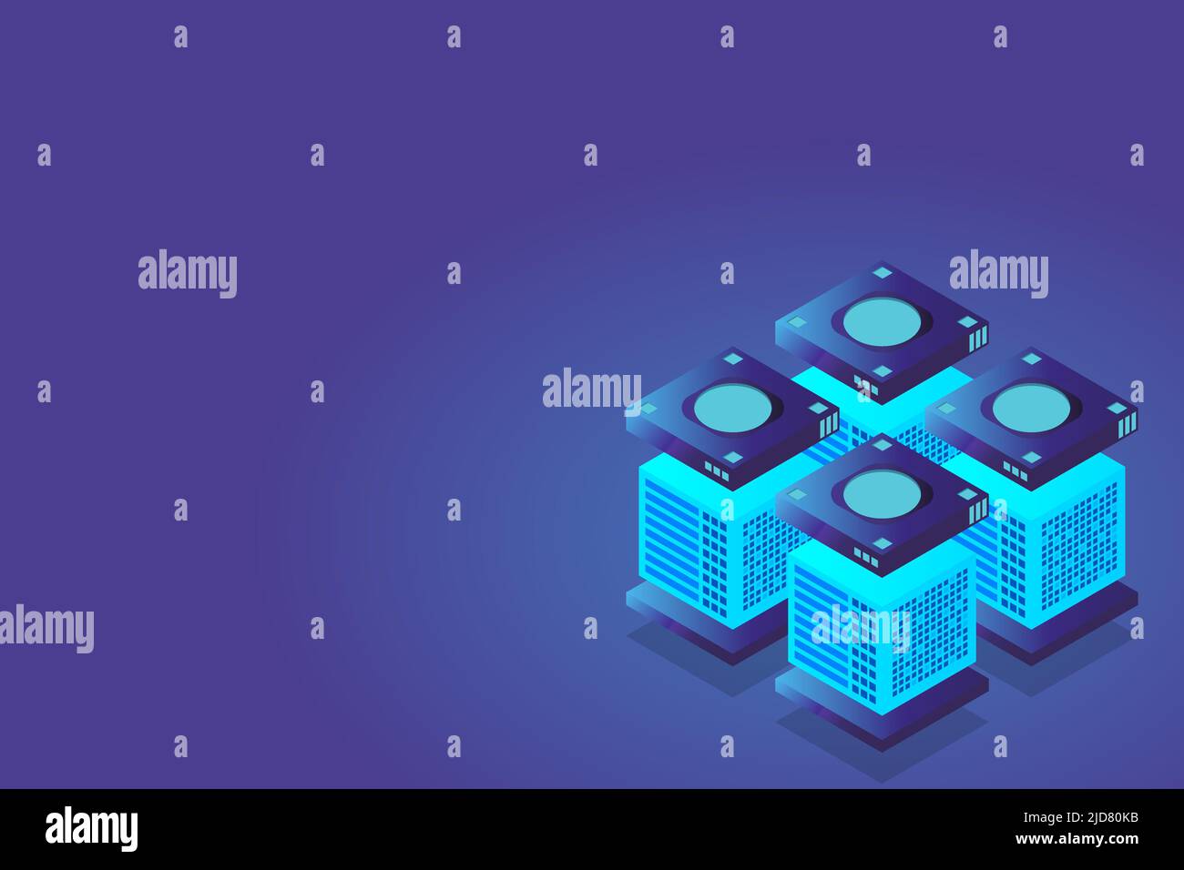 Concept of big data processing energy station of future server room rack data center isometric ...