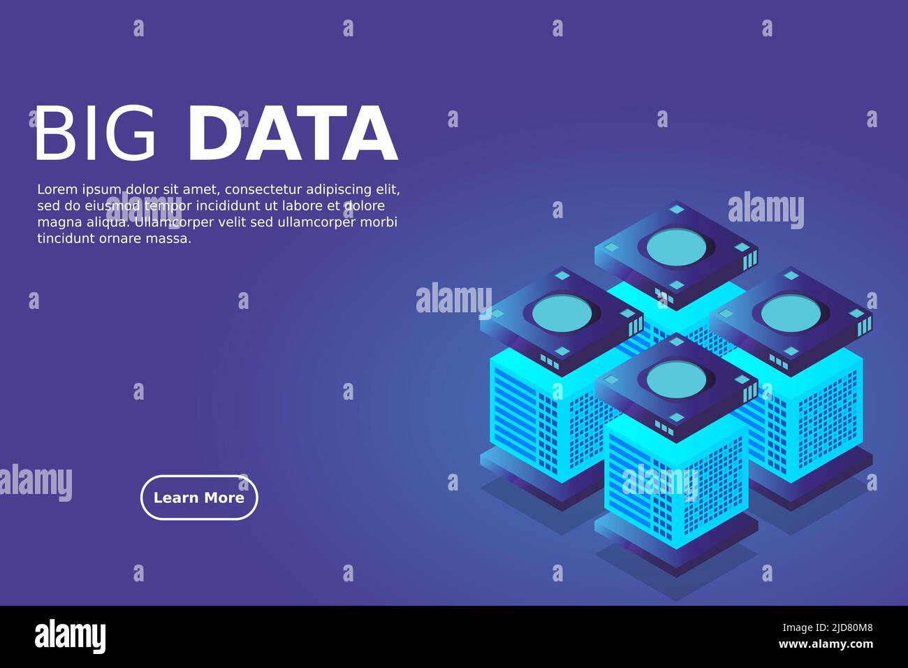 Concept of big data processing energy station of future server room rack data center isometric ...
