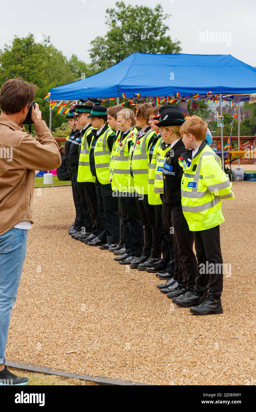 young police boys and girls cadets line up for inspection at Stoke Gay ...