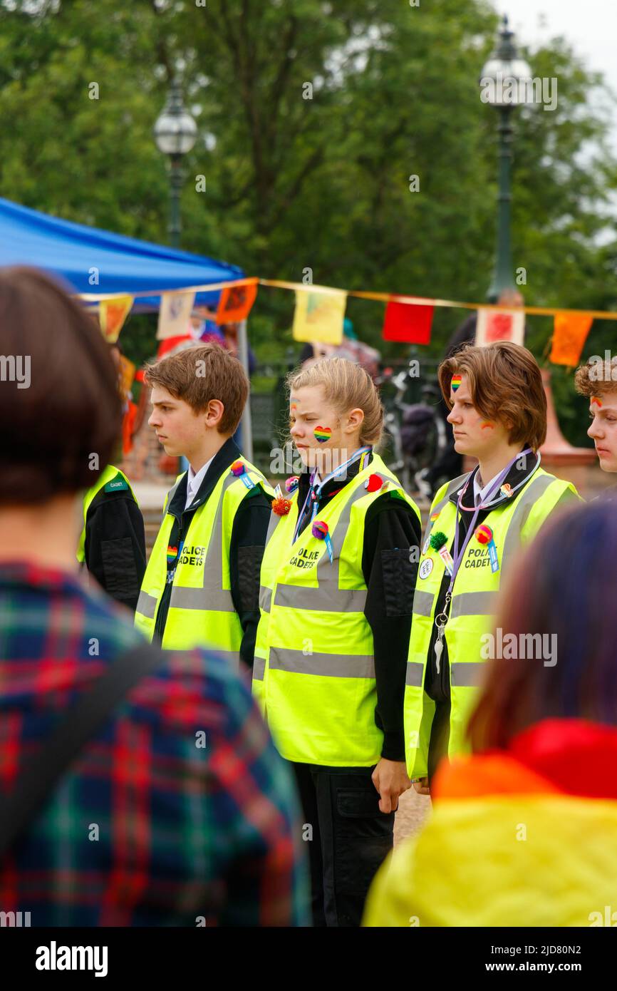 young police boys and girls cadets line up for inspection at Stoke Gay ...
