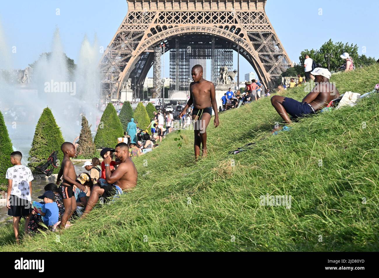 Atmosphere during the heat wave, at Trocadero in Paris, France, on June ...