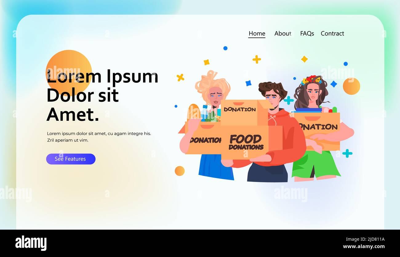 volunteers giving help boxes with food to refugee humanitarian aid ...