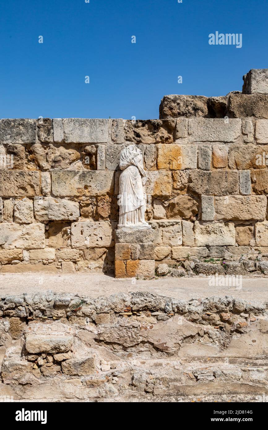 A statue at the ruins of ancient Salamis near Famagusta, on the Island ...
