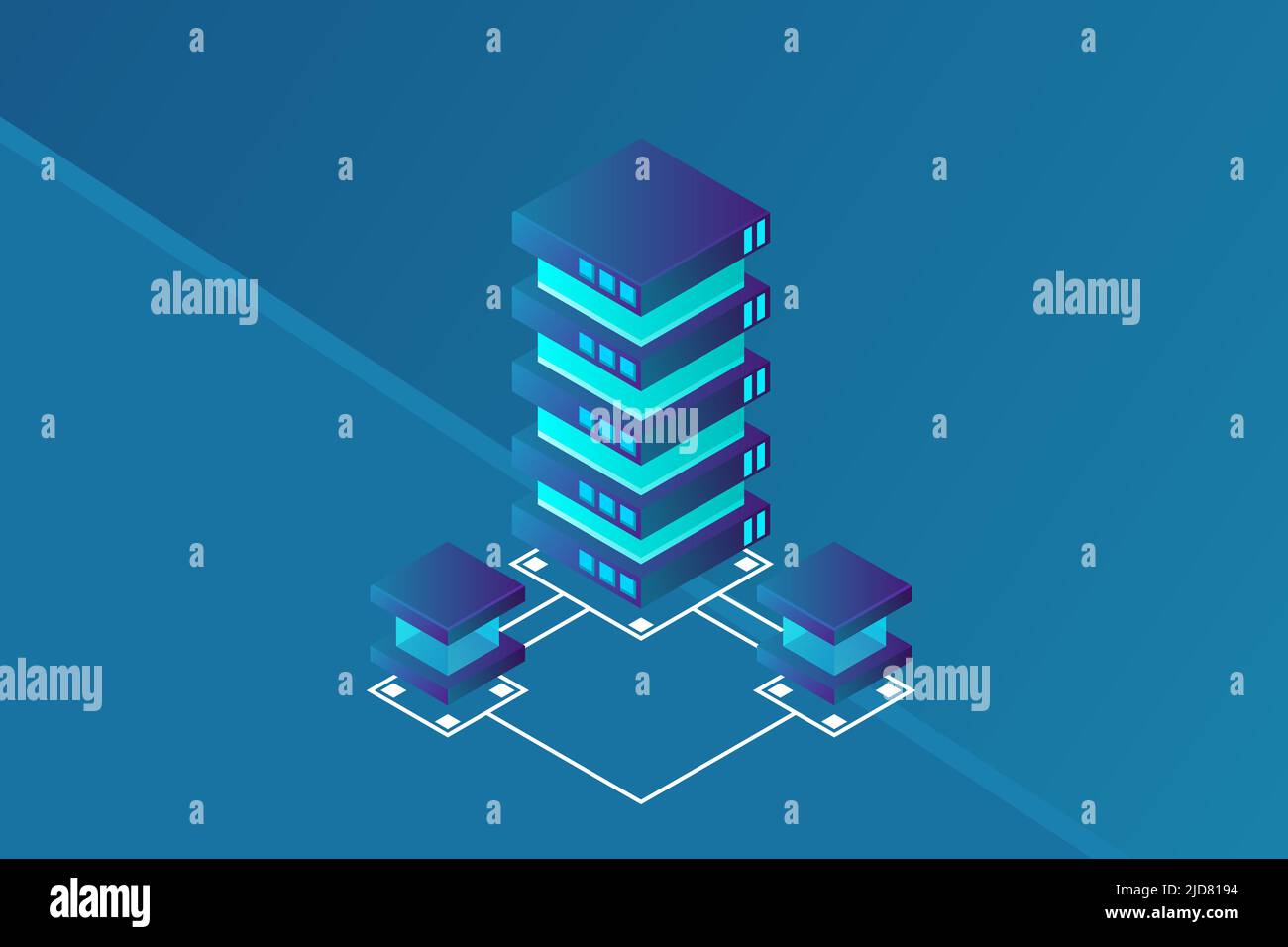 Transfer of user data to the server. Data flow. Data storage. Server. Digital space. Data center ...