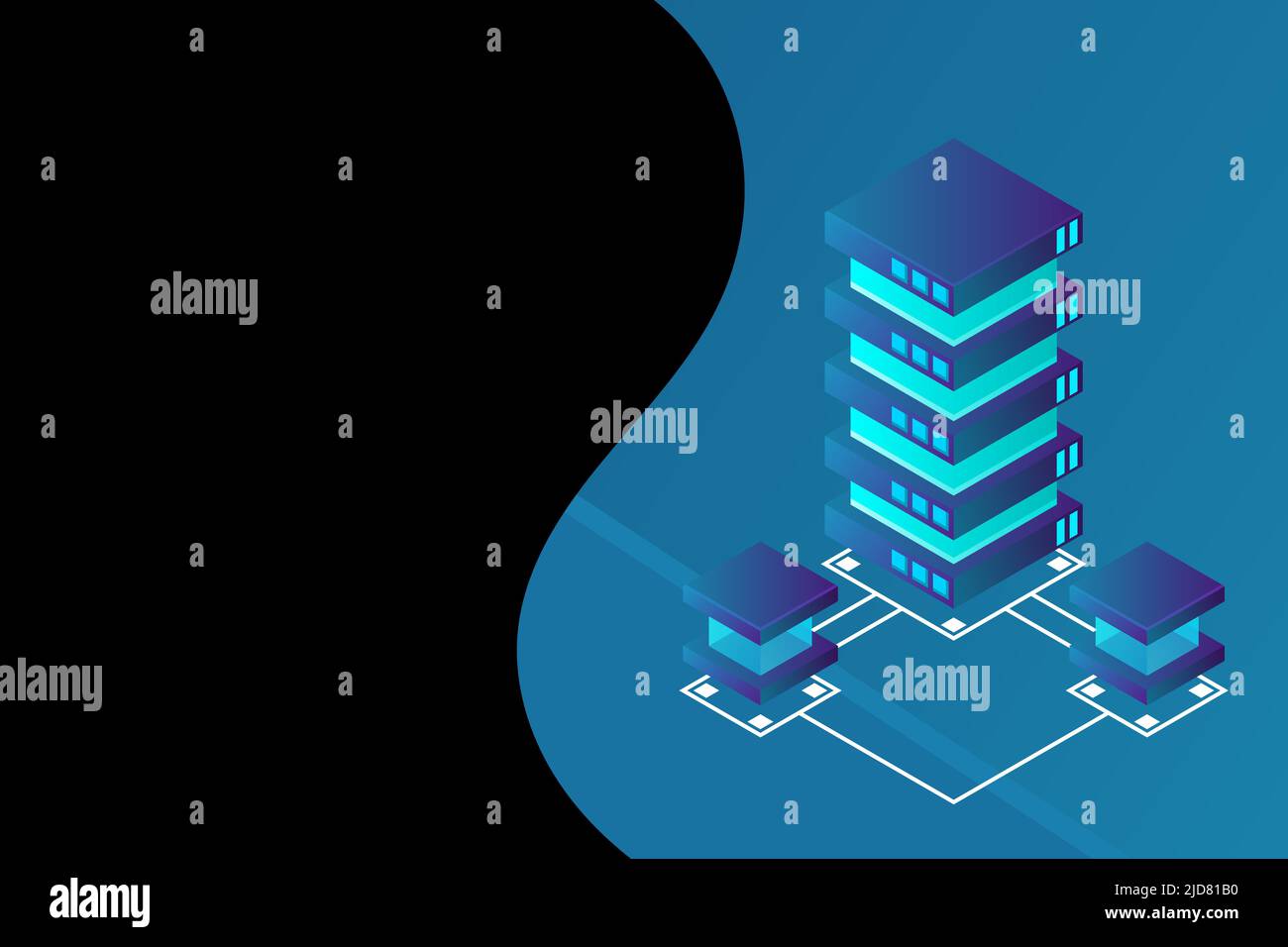 Transfer of user data to the server. Data flow. Data storage. Server. Digital space. Data center ...
