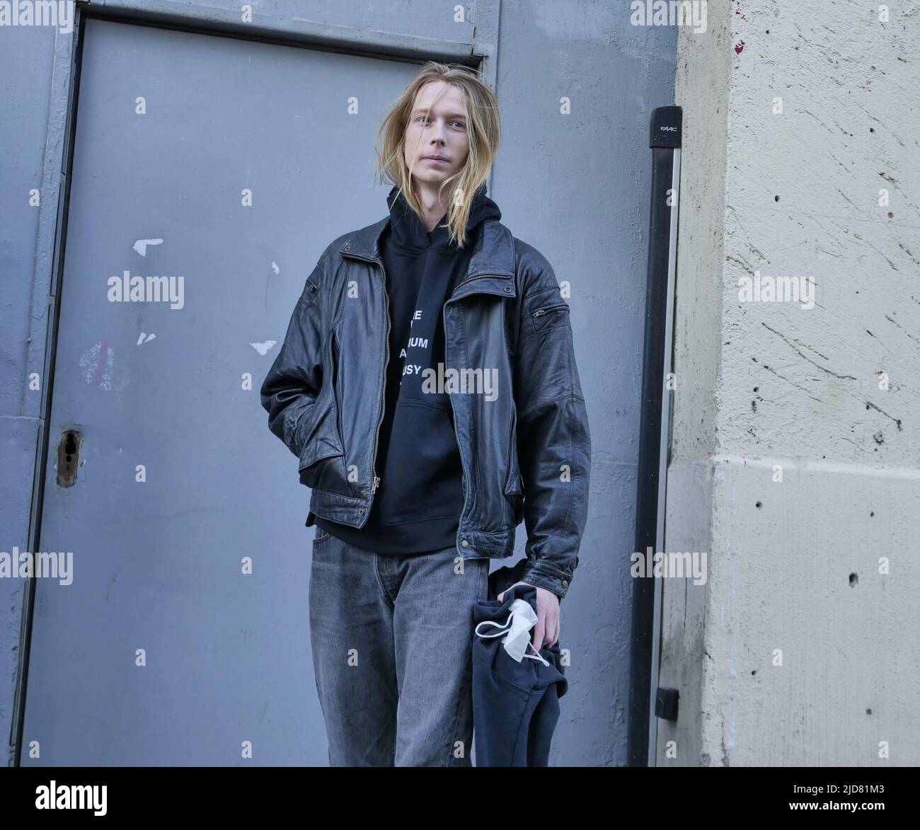 Model posing for photographers after Jordan Luca fashion show during ...